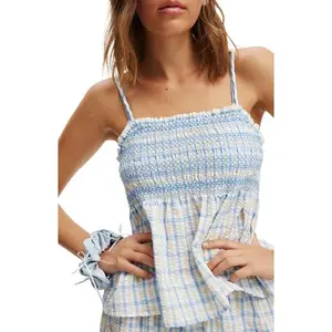 Cotton:on Shirred Woven Sleep Set Hayley Sunchine Blue Check