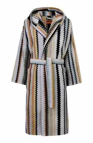 Missoni Long Curt Chevron Cotton Terry Hooded Bathrobe - Black