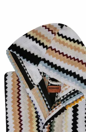 Missoni Long Curt Chevron Cotton Terry Hooded Bathrobe - Black