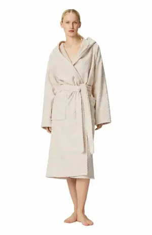 Missoni Chalk Bathrobe In Cotton Terry With Zigzag Pattern - Brown