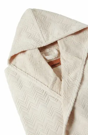 Missoni Chalk Bathrobe In Cotton Terry With Zigzag Pattern - Brown