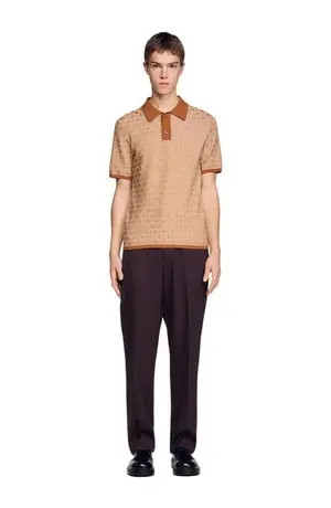 Sandro Square Cross Polo Shirt - Camel