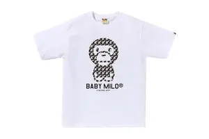 A BATHING APE Sta Houndstooth Baby Milo Tee Shirt - White/black