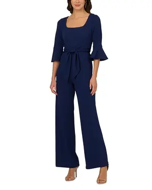 Adrianna Papell Knit Crepe Tie Front Jumpsuit - Navy Sateen