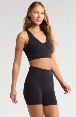 Zella Studio Luxe V-neck Racerback Sports Bra - Black