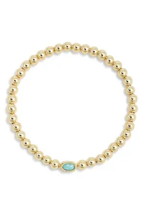 Kendra Scott Mini Elaina Beaded Stretch Bracelet - Gold Light Teal Opal