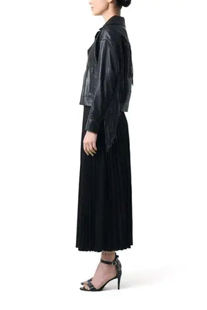 VELEZ Lyra Leather Biker Jacket With Fringe Detail