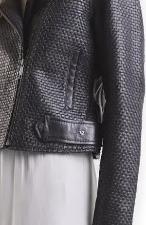 VELEZ Claire Leather Woven Biker Jacket