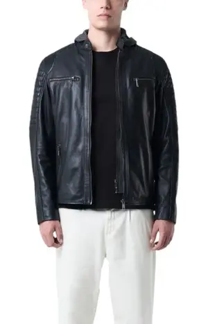 VELEZ Belmont Leather Jacket With Hood And Chestpiece - Black