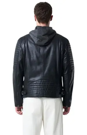 VELEZ Belmont Leather Jacket With Hood And Chestpiece - Black