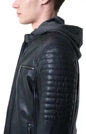 VELEZ Belmont Leather Jacket With Hood And Chestpiece - Black