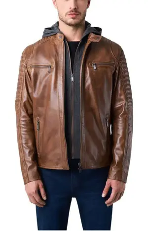VELEZ Belmont Leather Jacket With Hood And Chestpiece - Honey