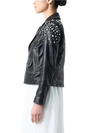 VELEZ Embellished Leather Biker Jacket
