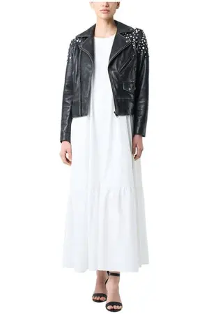 VELEZ Embellished Leather Biker Jacket