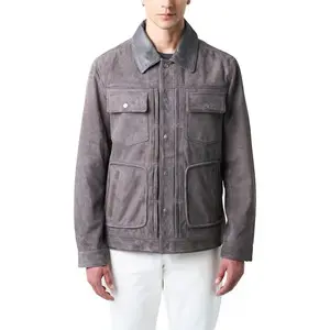 VELEZ Vélez Suede Trucker Jacket With Leather Detail - Grey