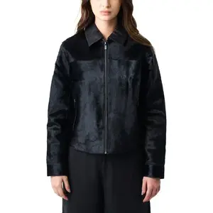 VELEZ Antares Leather And Hair Trucker Jacket - Black