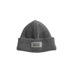 Gucci Ribbed Patch Beanie - Grey