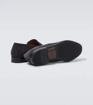 Zegna Navy Suede Penny Loafers