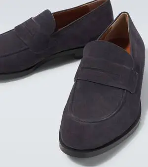 Zegna Navy Suede Penny Loafers