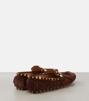 Valentino Garavani Vlogo Fringed Suede Driving Shoes - Brown