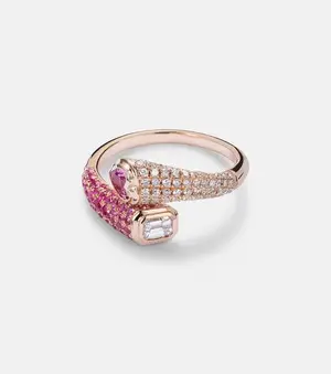 Shay Jewelry 18kt Rose Bypass Ring With Diamonds And Sapphires - Gold