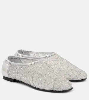 Simkhai Eden Metallic Lace Ballet Flats - Silver