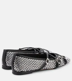 Mach & Mach Crystal-embellished Mesh Ballet Flats