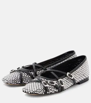 Mach & Mach Crystal-embellished Mesh Ballet Flats