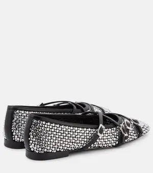 Mach & Mach Crystal-embellished Mesh Ballet Flats - Black