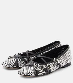 Mach & Mach Crystal-embellished Mesh Ballet Flats - Black