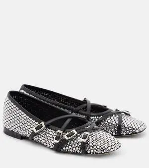 Mach & Mach Crystal-embellished Mesh Ballet Flats - Black