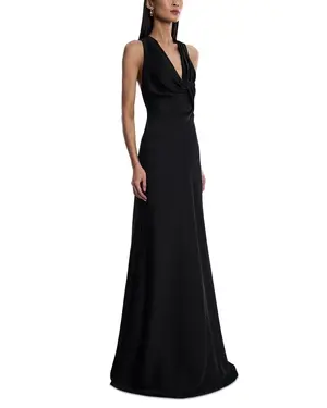 Bcbgmaxazria Cowl Neck Halter Gown - Black
