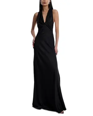 Bcbgmaxazria Cowl Neck Halter Gown - Black