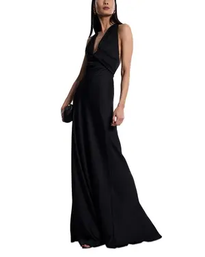 Bcbgmaxazria Cowl Neck Halter Gown - Black