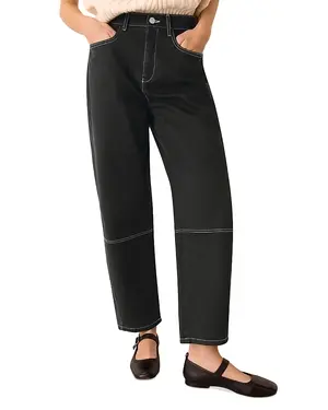 Whistles Contrast Stitch Barrel Leg Jeans - Black/white