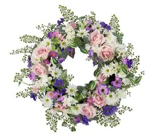 NORTHLIGHT Mixed Floral And Fern Spring Wreath 24-inch - One-color