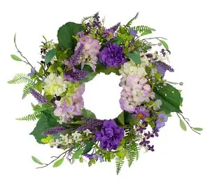 NORTHLIGHT Hydrangea And Foliage Spring Floral Wig Wreath - One-color