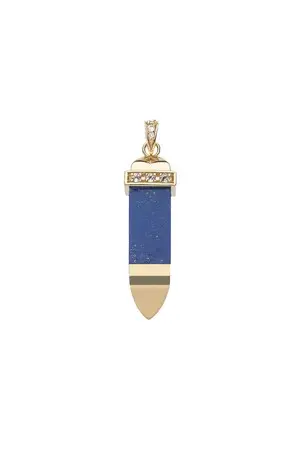 JANE WIN Strong Lapis Carved Sun Ray Pendant - Gold