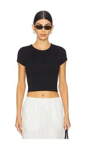 Enza Costa Supima Baby Cropped Tee - Black