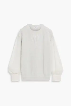 Brunello Cucinelli Chiffon-paneled Ribbed Cotton Sweater