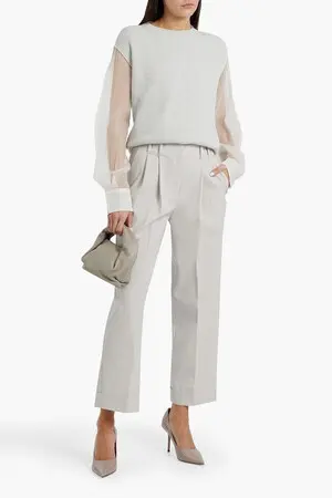 Brunello Cucinelli Chiffon-paneled Ribbed Cotton Sweater
