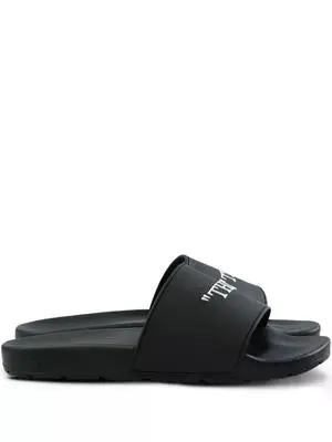 Off-White Text-embellished Slides - Black