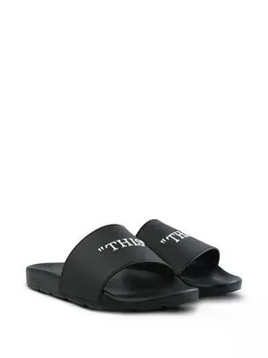 Off-White Text-embellished Slides - Black