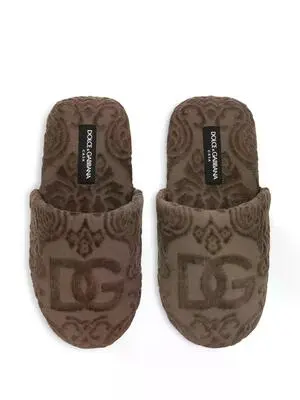 Dolce & Gabbana Logo-embroidered Slippers - Brown