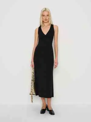 REFORMATION Sleeveless V-neck Floral Print Midi Dress - Black