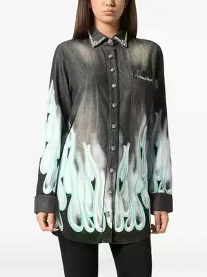 Philipp Plein Flame Racing Denim Shirt - Grey