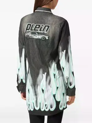 Philipp Plein Flame Racing Denim Shirt - Grey