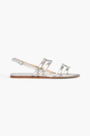FERRAGAMO Metallic Leather Slingback Sandals - Silver