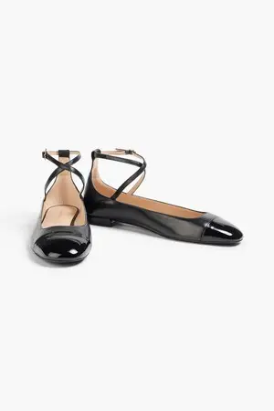 STUART WEITZMAN Smooth And Patent-leather Ballet Flats