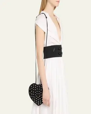 Alaïa Le Coeur Studded Goatskin Crossbody Bag - Noir